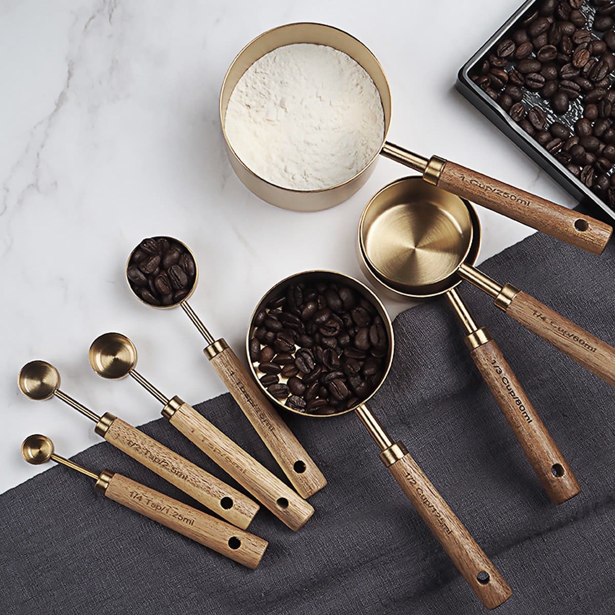 Gold & Wood Measuring cup and spoon set - Trendz of today